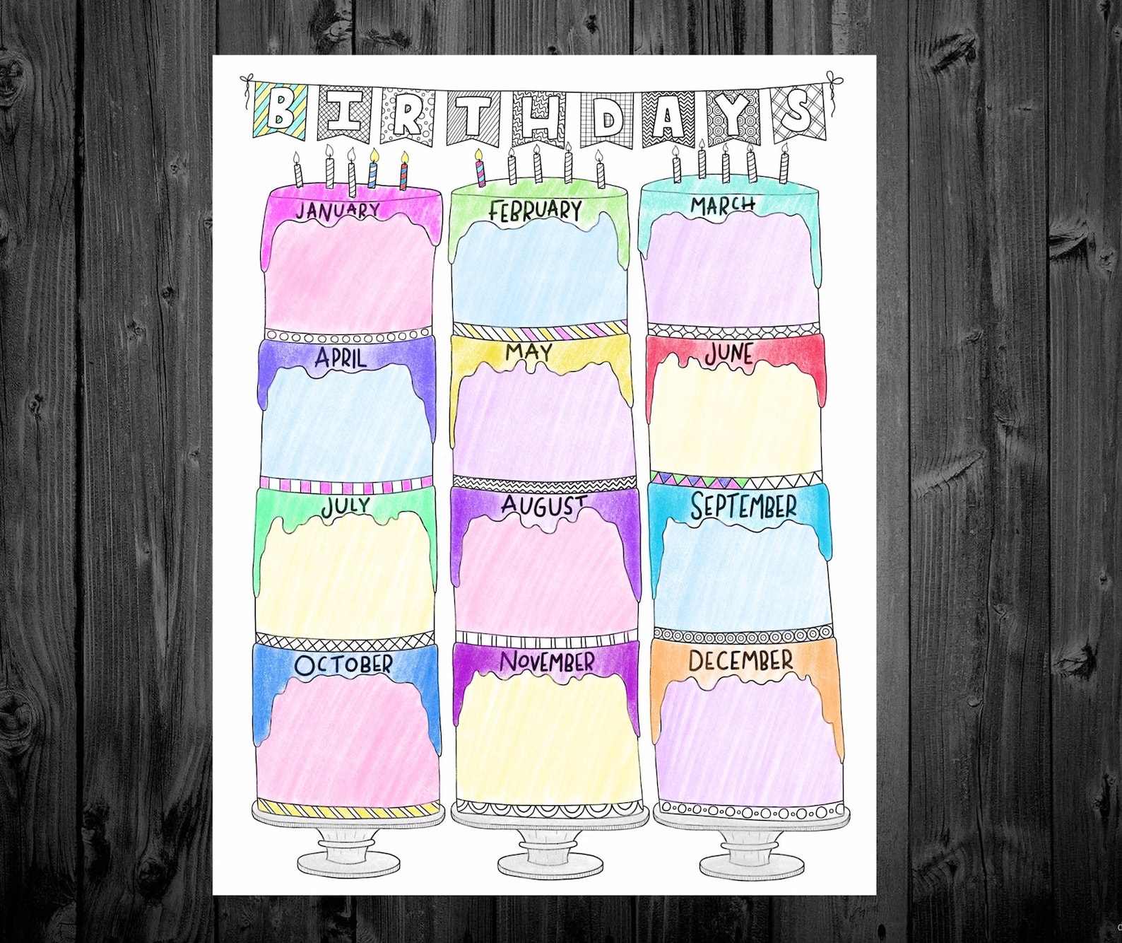Birthday Cakes Birthday Planner Birthday Calendar - Etsy UK