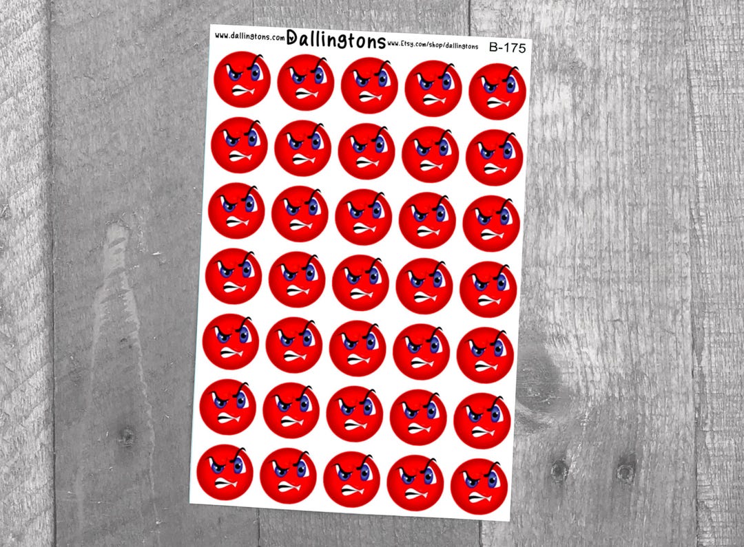 Angry Face (B-175) - Stickers for Books and Planners, Sticker Sheets ...