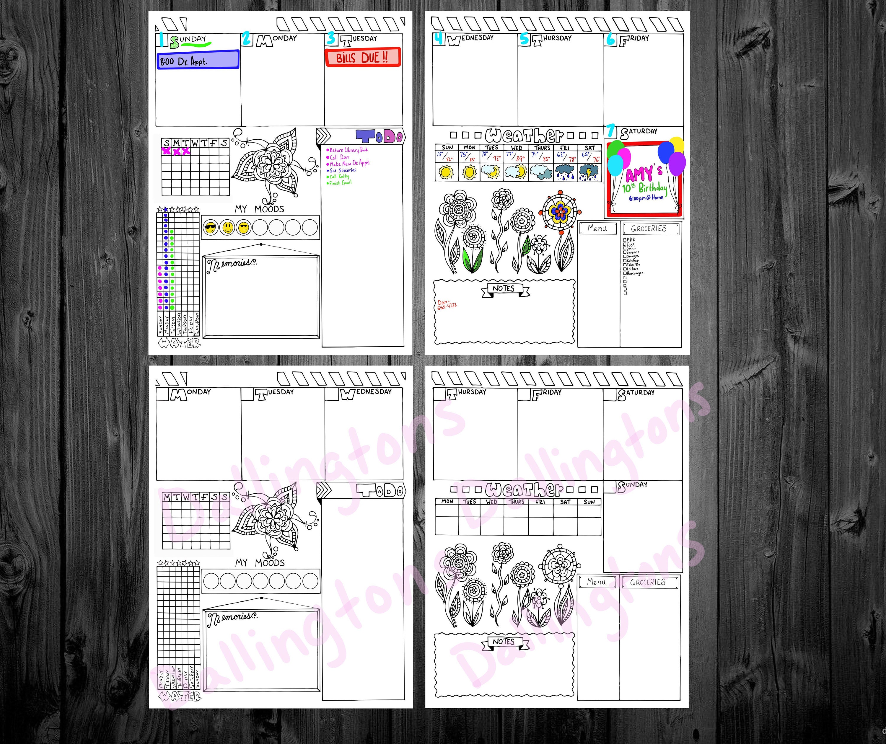 Printable Weekly Planner Pages Layout - Weekly Spread - Planner ...