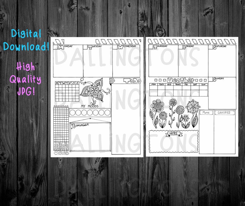 Printable Weekly Planner Pages Layout Weekly Spread - Etsy