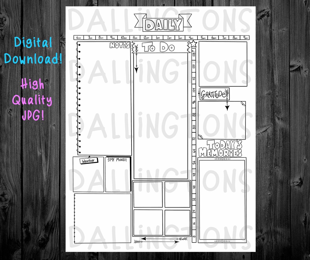 Printable Daily Planner Page Bullet Journal Daily Planner Daily Spread ...