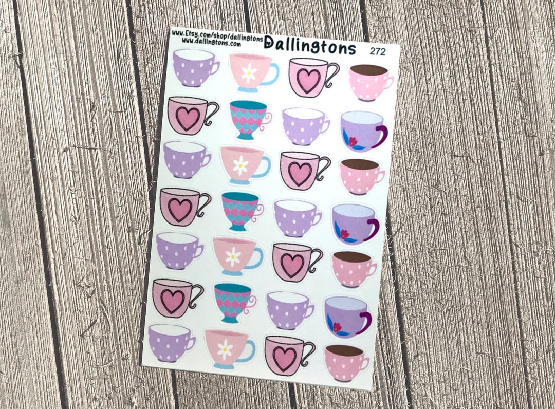 Tea Cups (#272) - Tiny Stickers for Books and Planners - Etsy