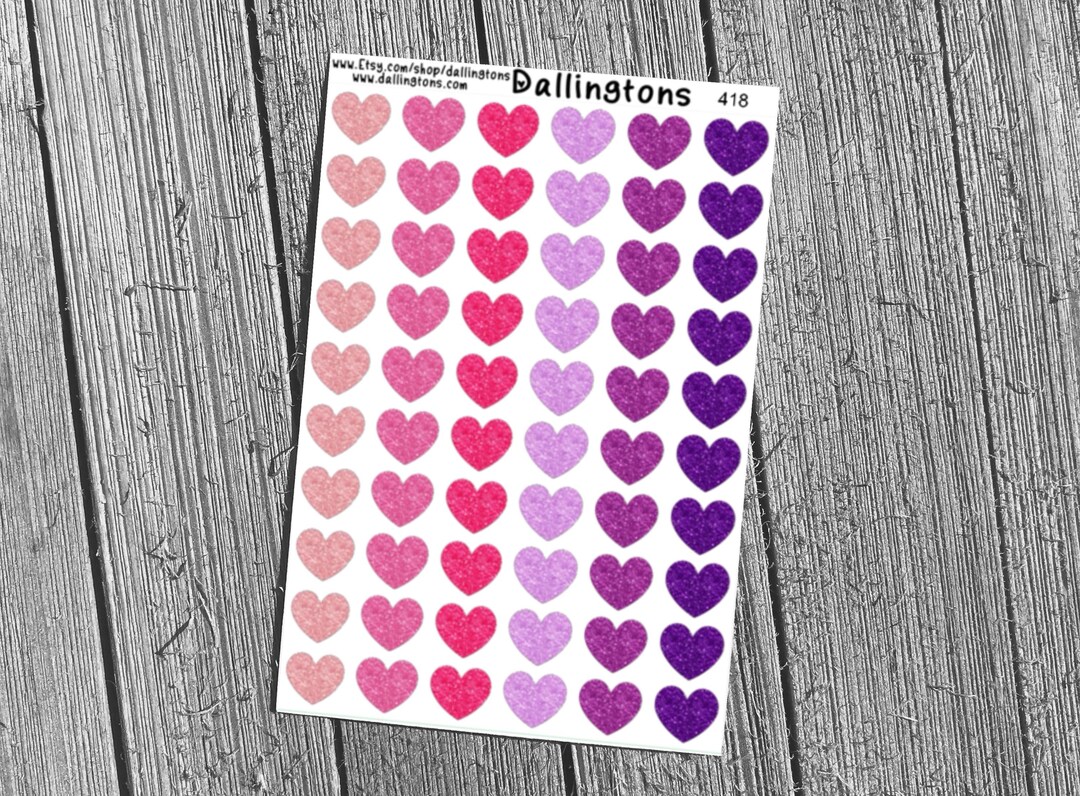 Pink Glitter Hearts (#418) - Stickers for Books, Scrapbooks, Planners ...