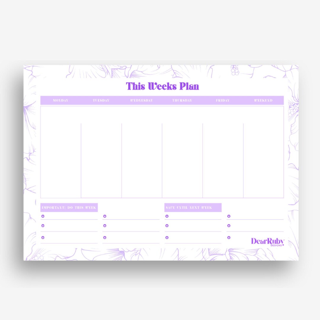 Hibiscus Lilac Desk Planner A4 Desk Planner A4 Weekly Desk Planner ...