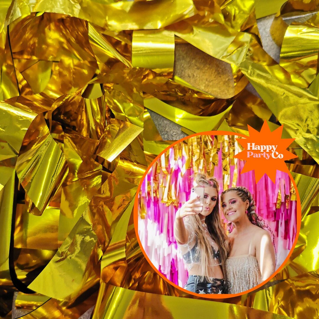 Shiny Gold Hangings Shiny Gold Streamers Pre Cut Streamer Backdrop ...