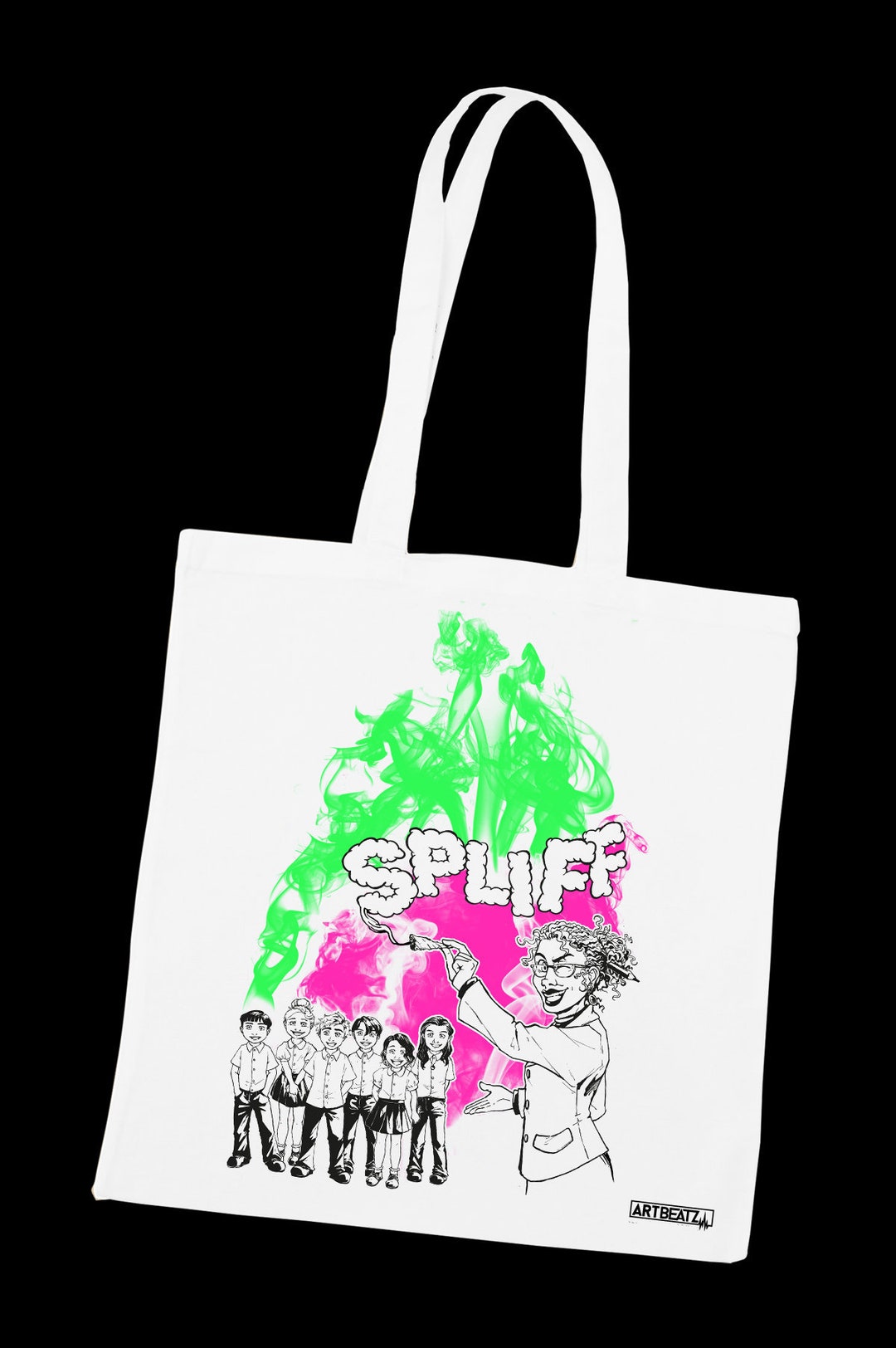 Jute Bag "spliff" Green Pink White Screen Print - Etsy