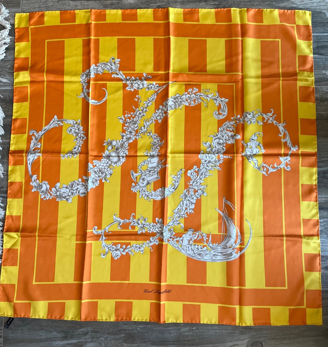 Vintage KARL LAGERFELD Stripe KL Silk Scarf - Etsy