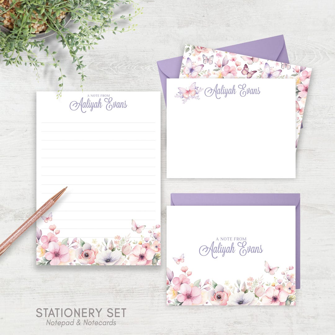 Butterfly Stationery Set | Personalized Watercolor Floral Notecards ...