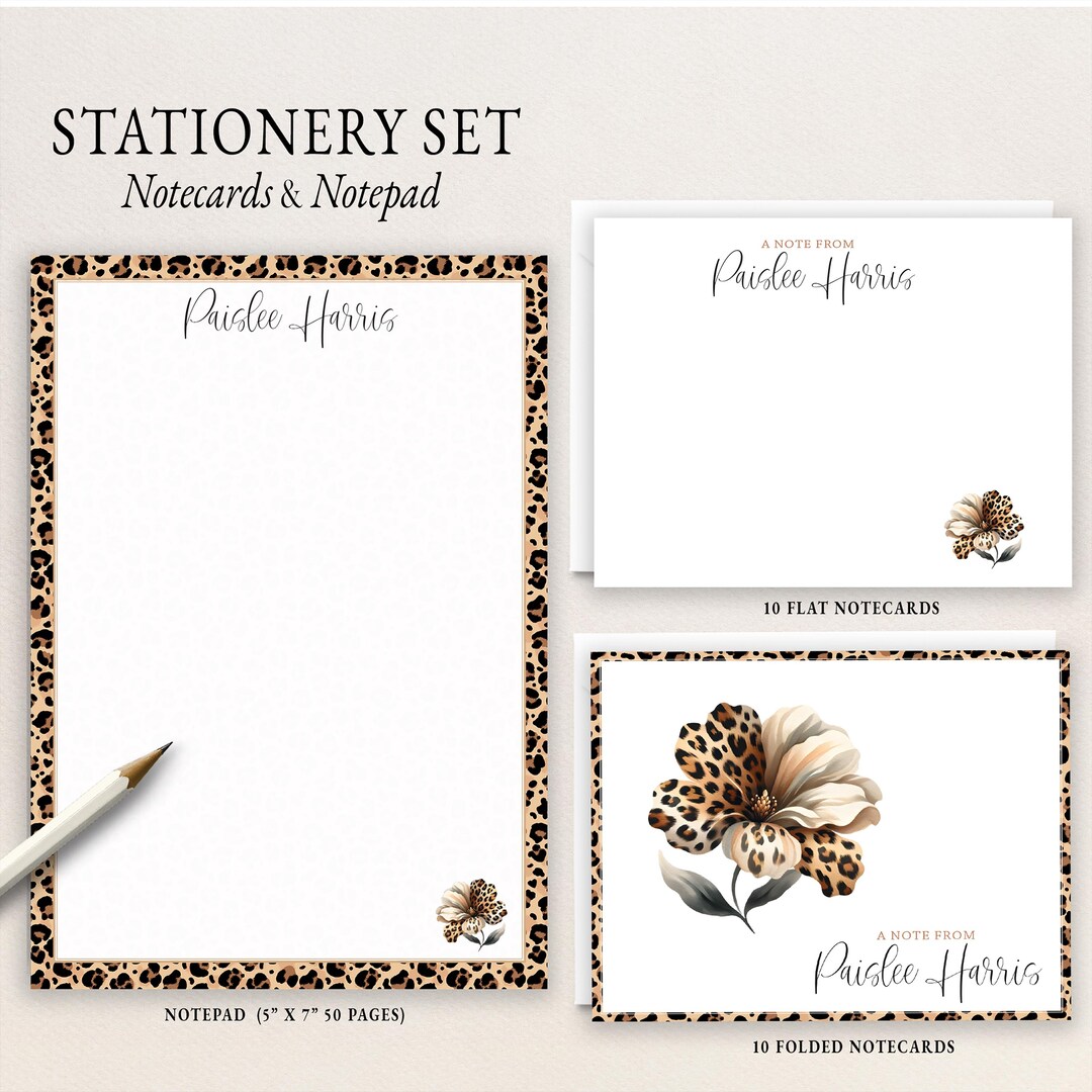 Personalized Leopard Stationery Set | Flat Notecard Set | Leopard ...
