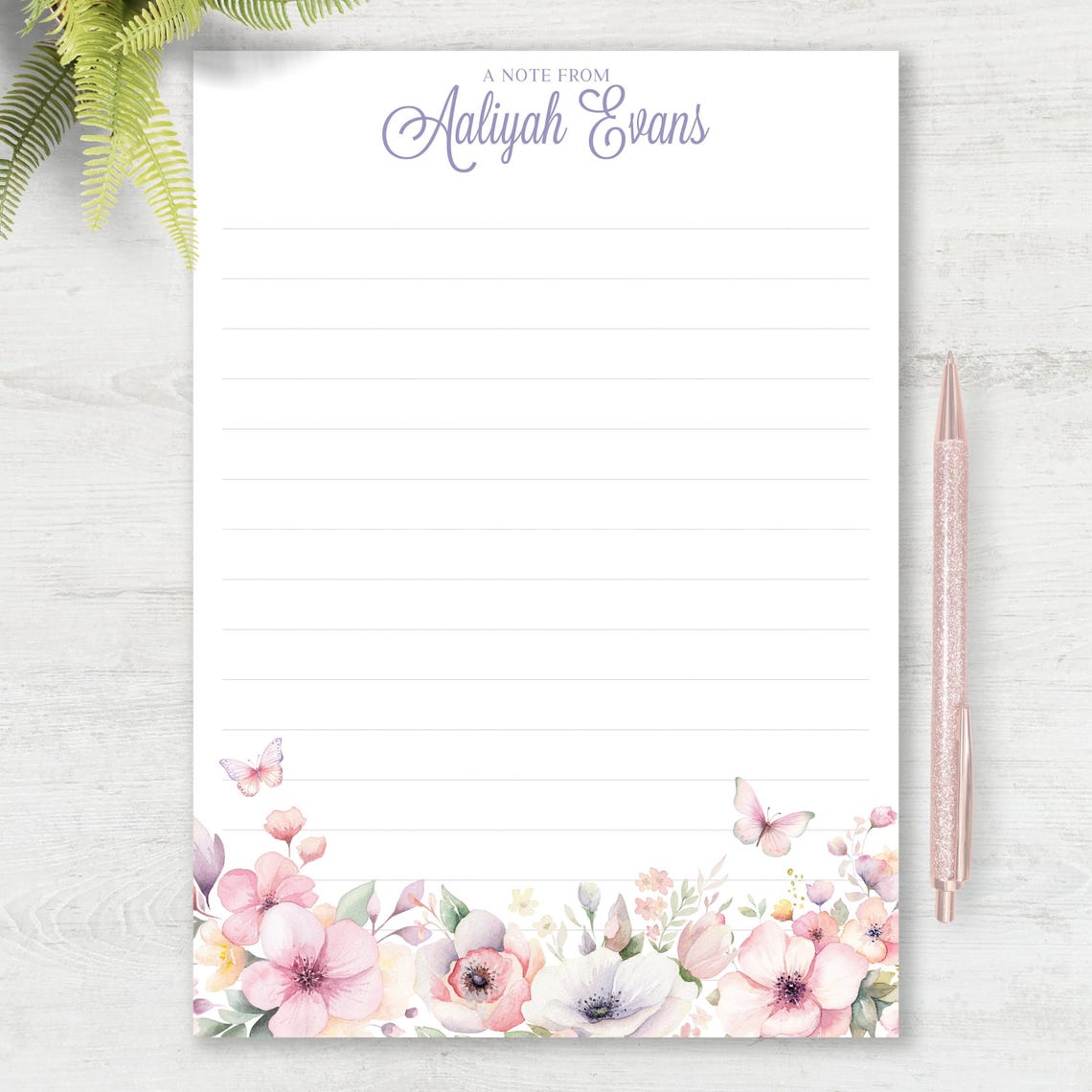 Personalized Butterfly Notepad | Watercolor Floral Stationery Set ...