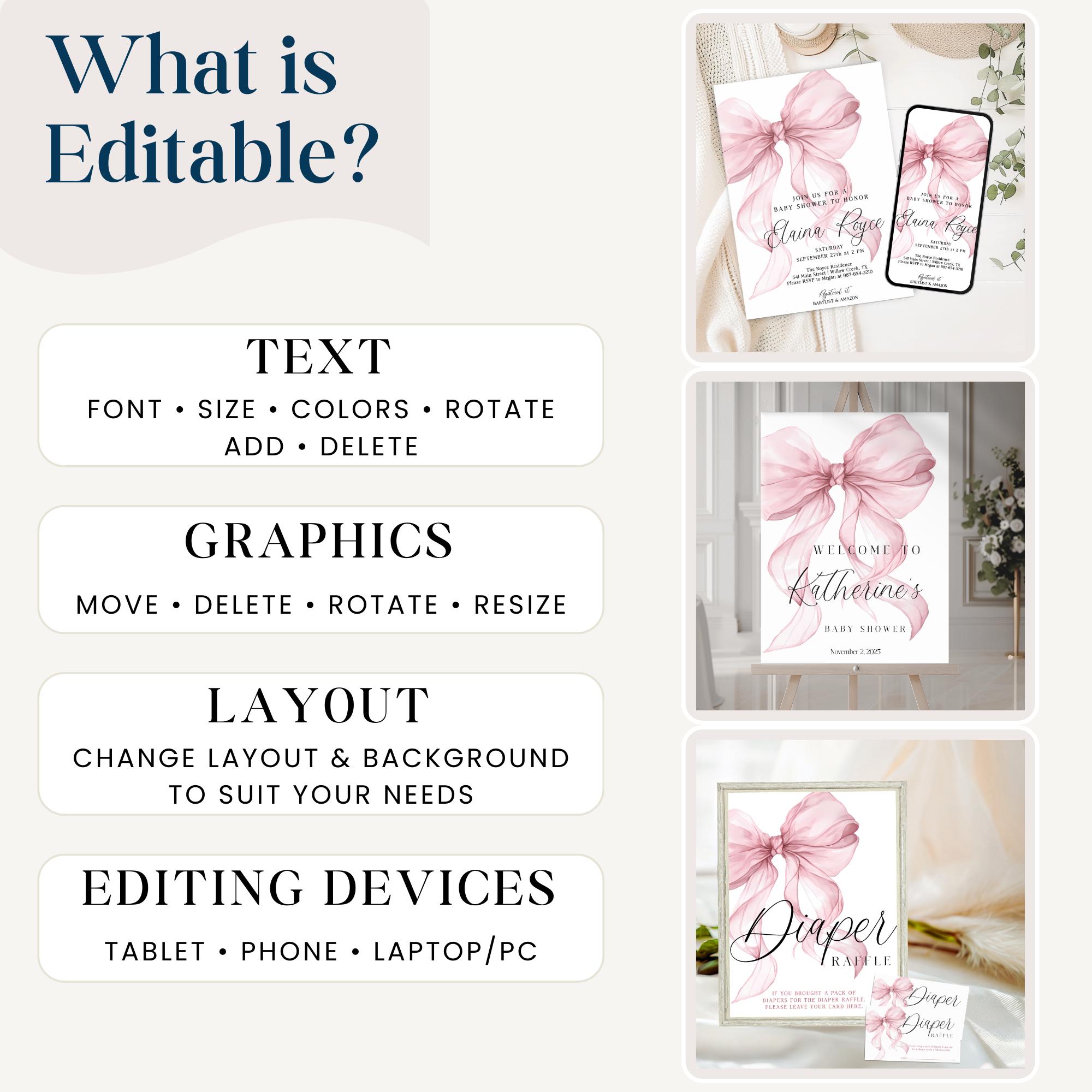 Pink Bow Baby Shower Bundle | Printable Games & Decor | B102 - Etsy