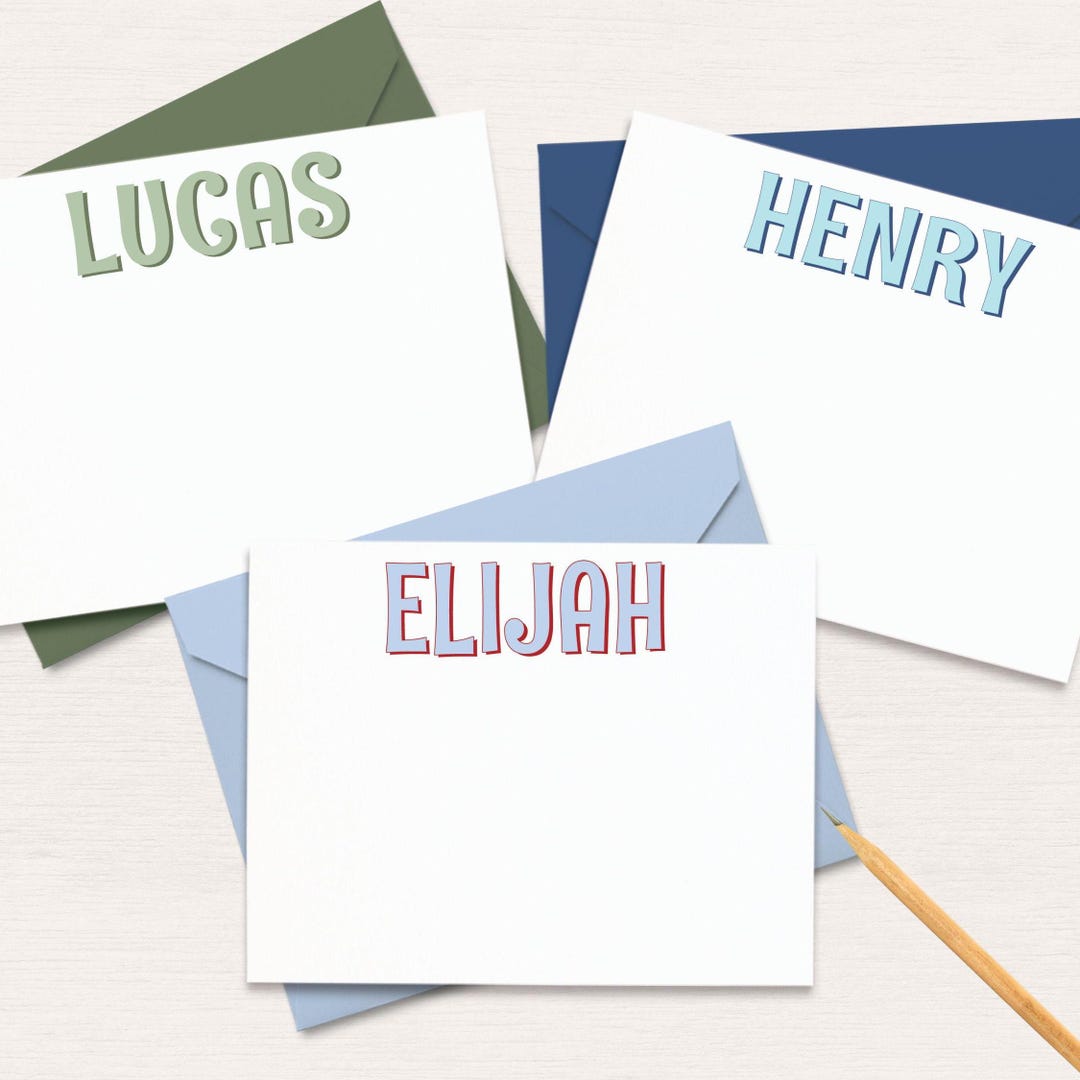Custom Boys Note Cards Personalized Notecard & Envelope Stationery for ...