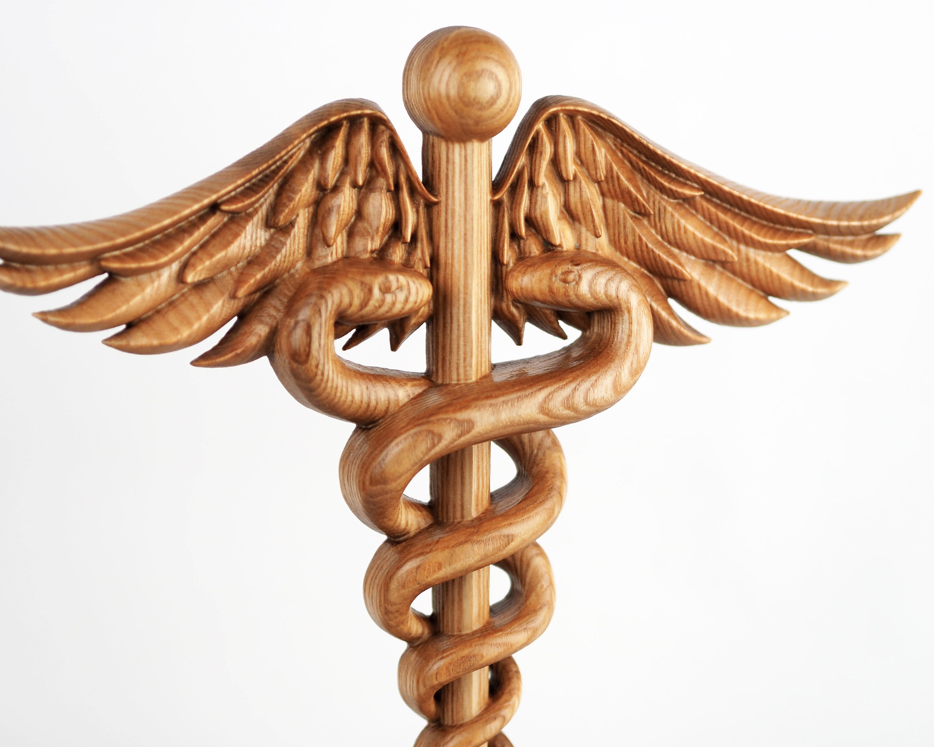 Caduceus Sculpture, 12" Medical Symbol Statue, Hand Carved Handmade ...