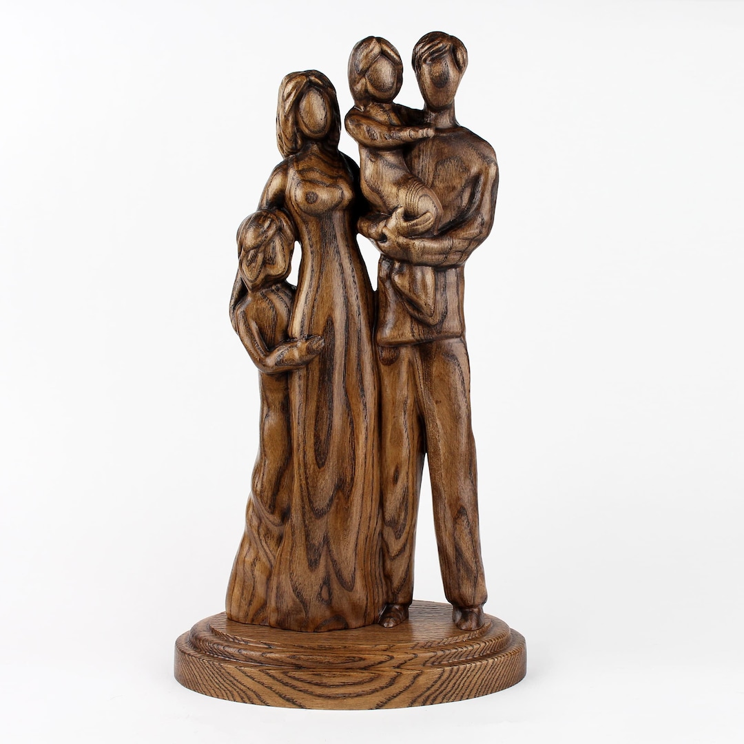 Wooden Family Statue, Custom Figurine, Carved Family Sign, Personalized ...