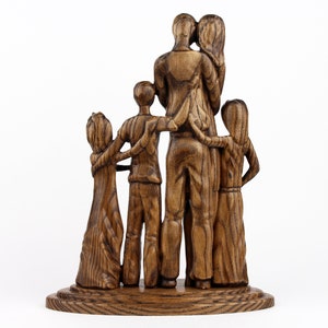 Big Family Wood Carving Sculpture, Family of 5 Statue With ...
