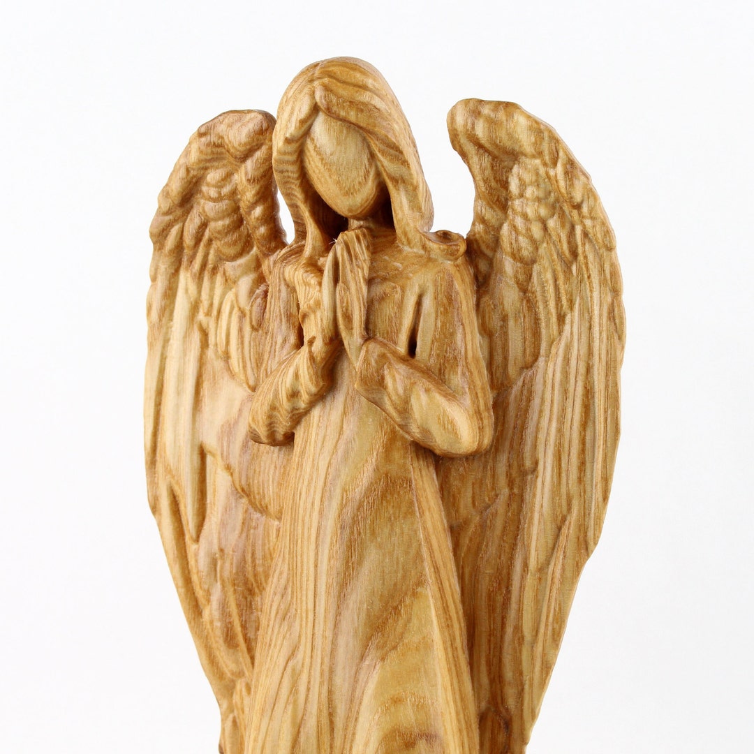 Hand Carved Wood Angel Figurine: Guardian Saint Sculpture - Etsy