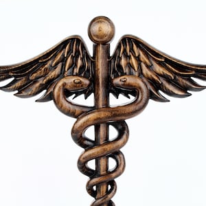 Wooden Carved Medical Symbol Hand Carved Caduceus Sculpture Graduation ...