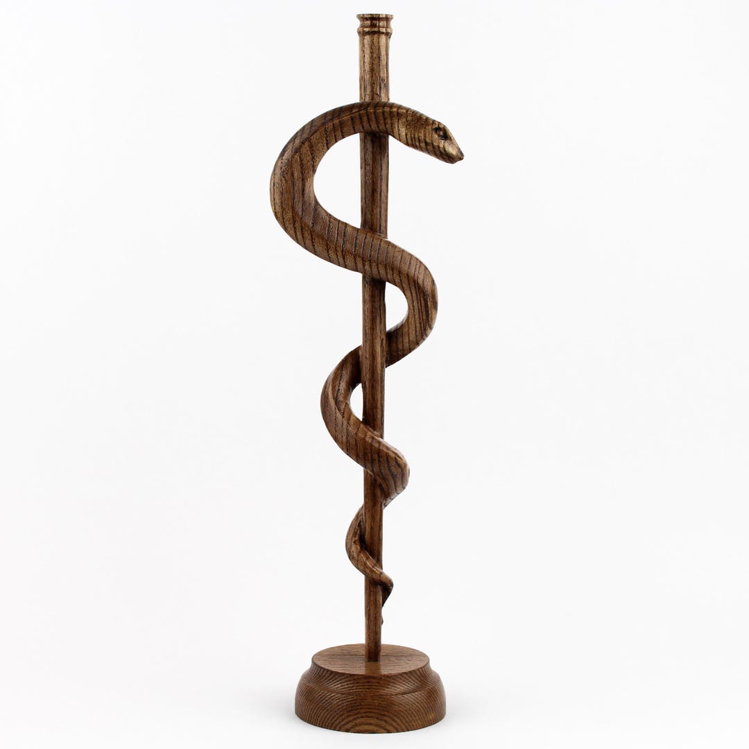 Hand Carved Wood Rod of Asclepius Statue, Medical Symbol Gift - Etsy
