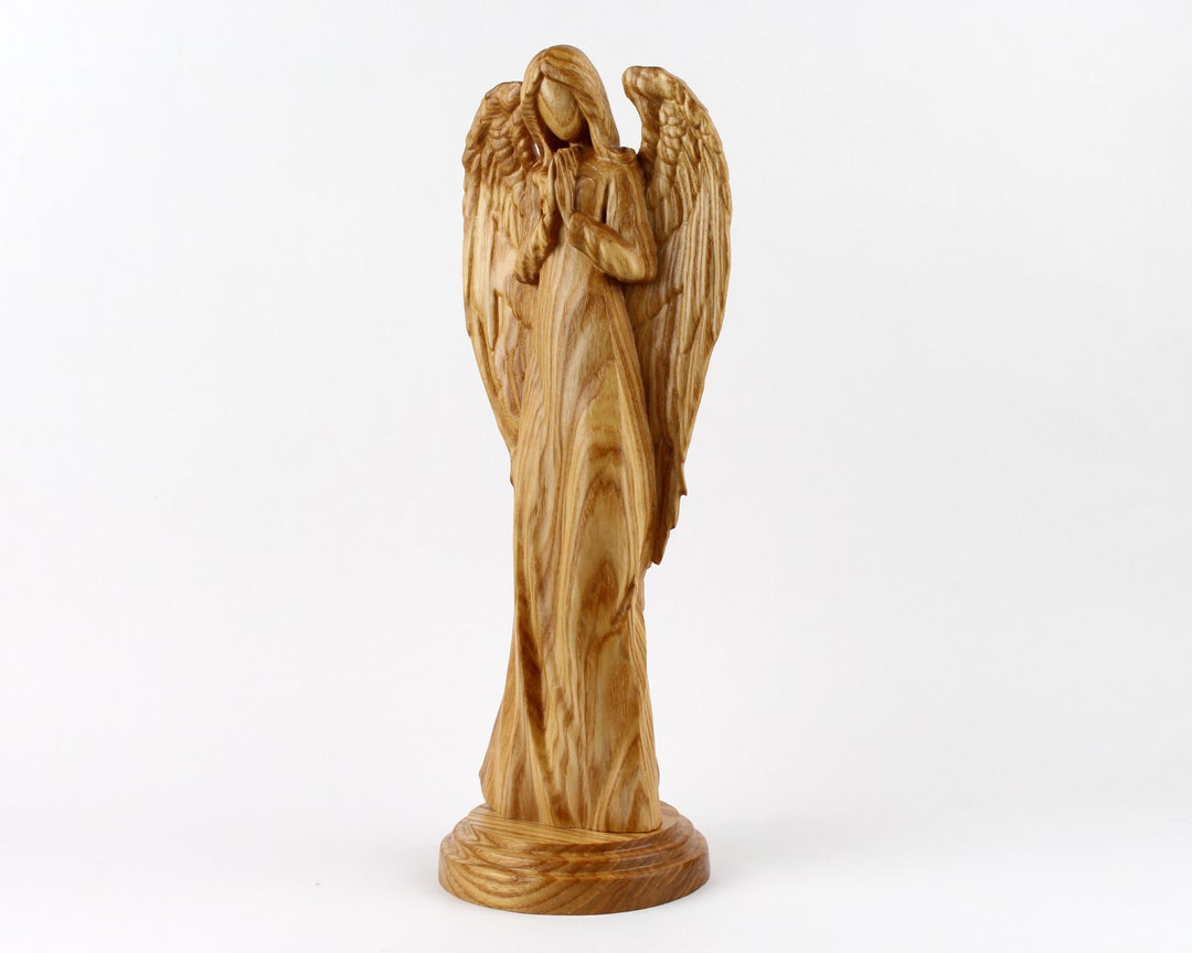 Wooden Angel Statue, Wood Angel Figurine, Large Angel Statue, Saint ...