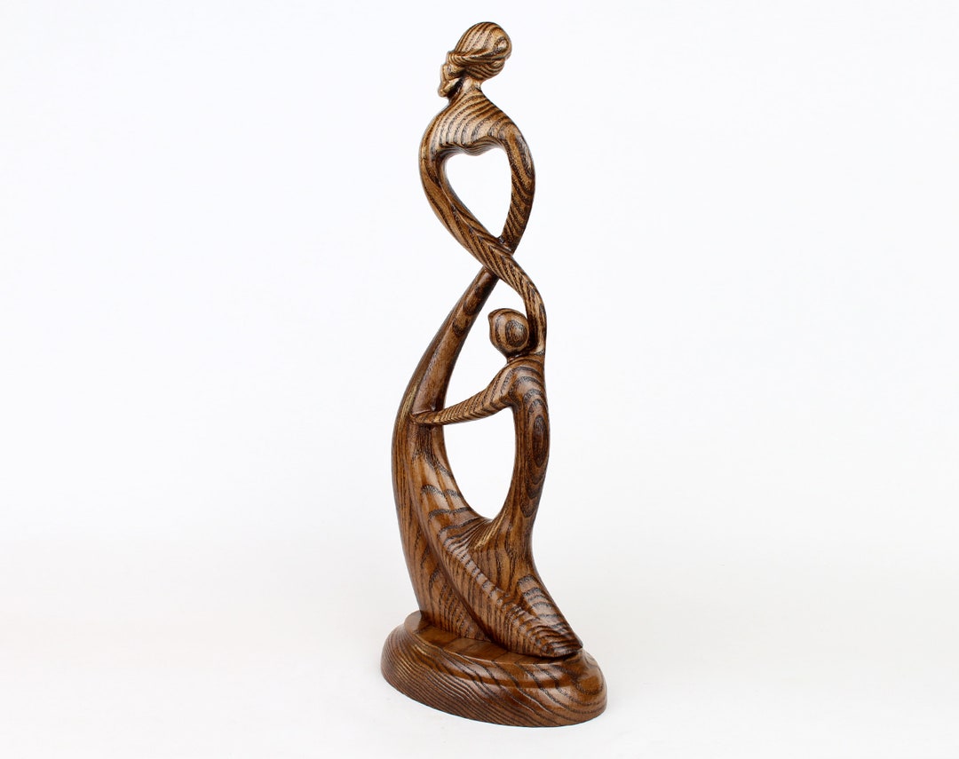 Mother and Child Sculpture, Woman With Child Wooden Figurine, Mom ...