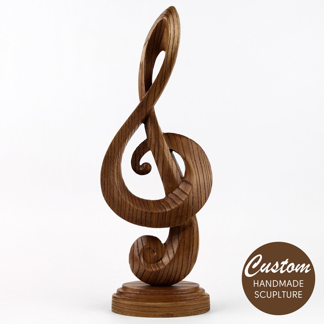 Treble Clef Figurine, Music Wood Carving, Wooden Sign, Music Sculpture ...