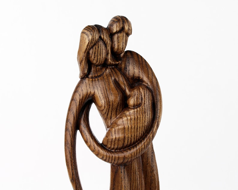 Son and Daughter Mother and Baby Sculpture Wooden Statue | Etsy