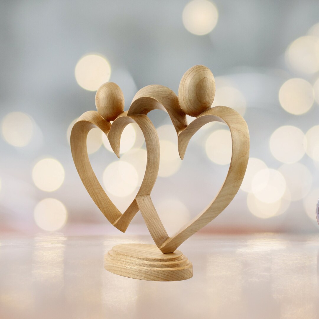 Valentines Day Wooden Heart, Carved Wood Statue, Anniversary Gift ...