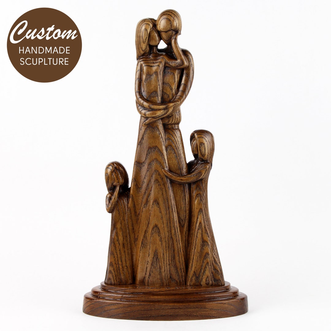 Family of 4 Sculpture, Parents With 2 Girls Statue, Custom Figurine of ...