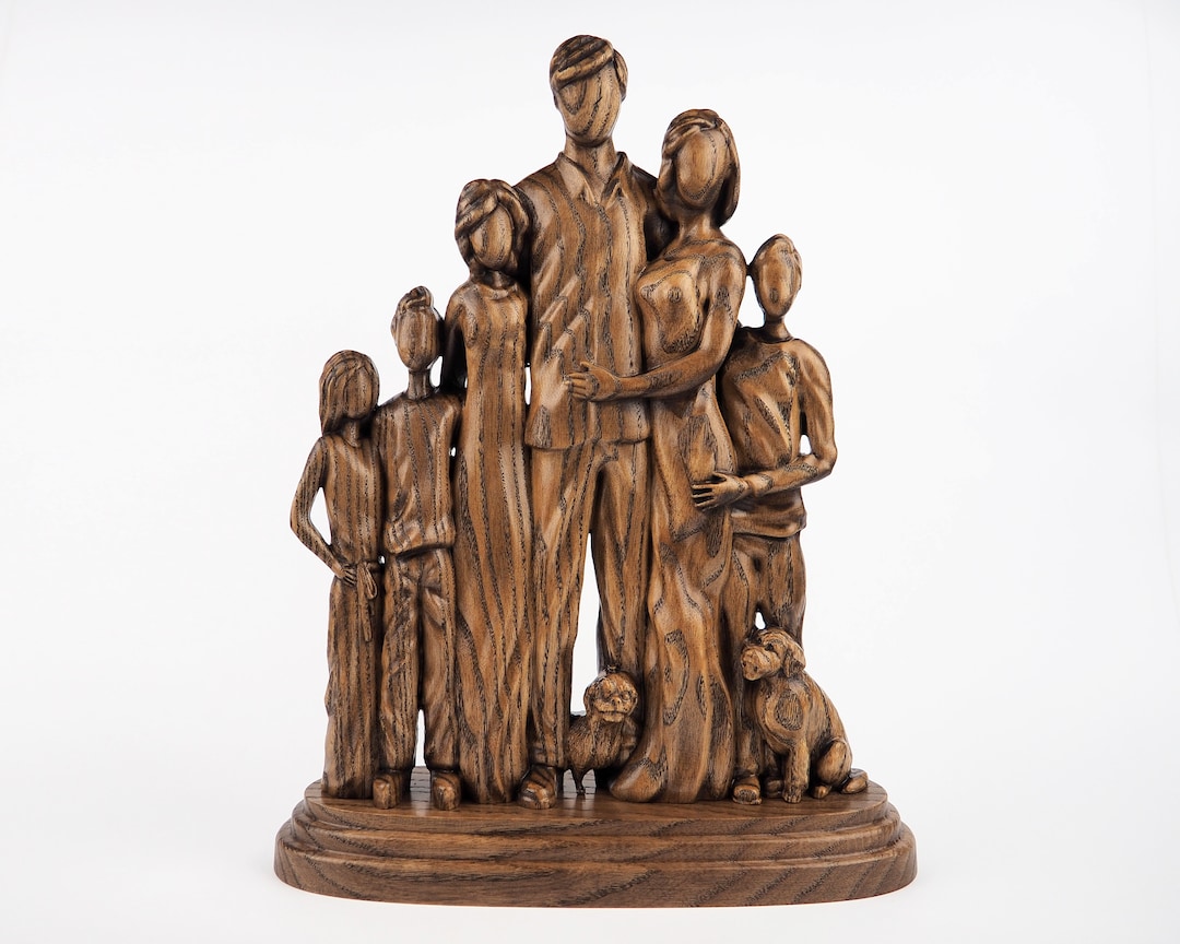 Custom Wood Carving Family Statue, Christmas Decor for Table Top ...