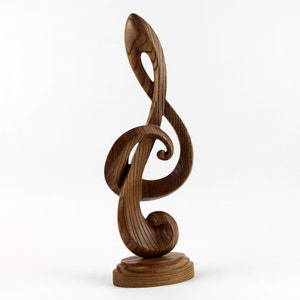 Treble Clef Figurine, Music Wood Carving, Wooden Sign, Music Sculpture ...