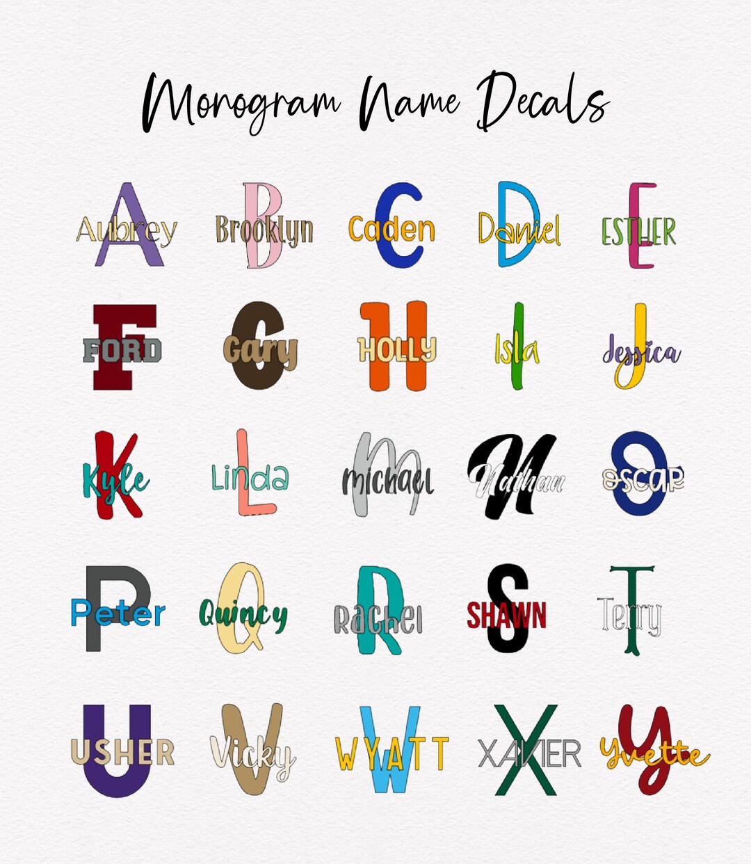 Personalized Monogram Name Vinyl Decal for Kids / Monogram Name ...