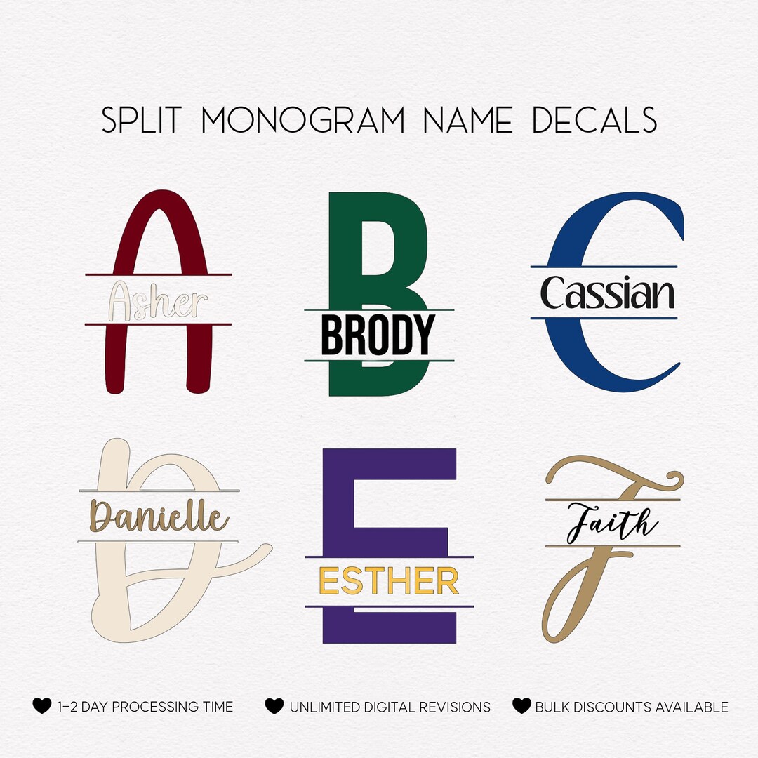 Personalized Monogram Decals | Split Initial Name Decals | Monogram ...