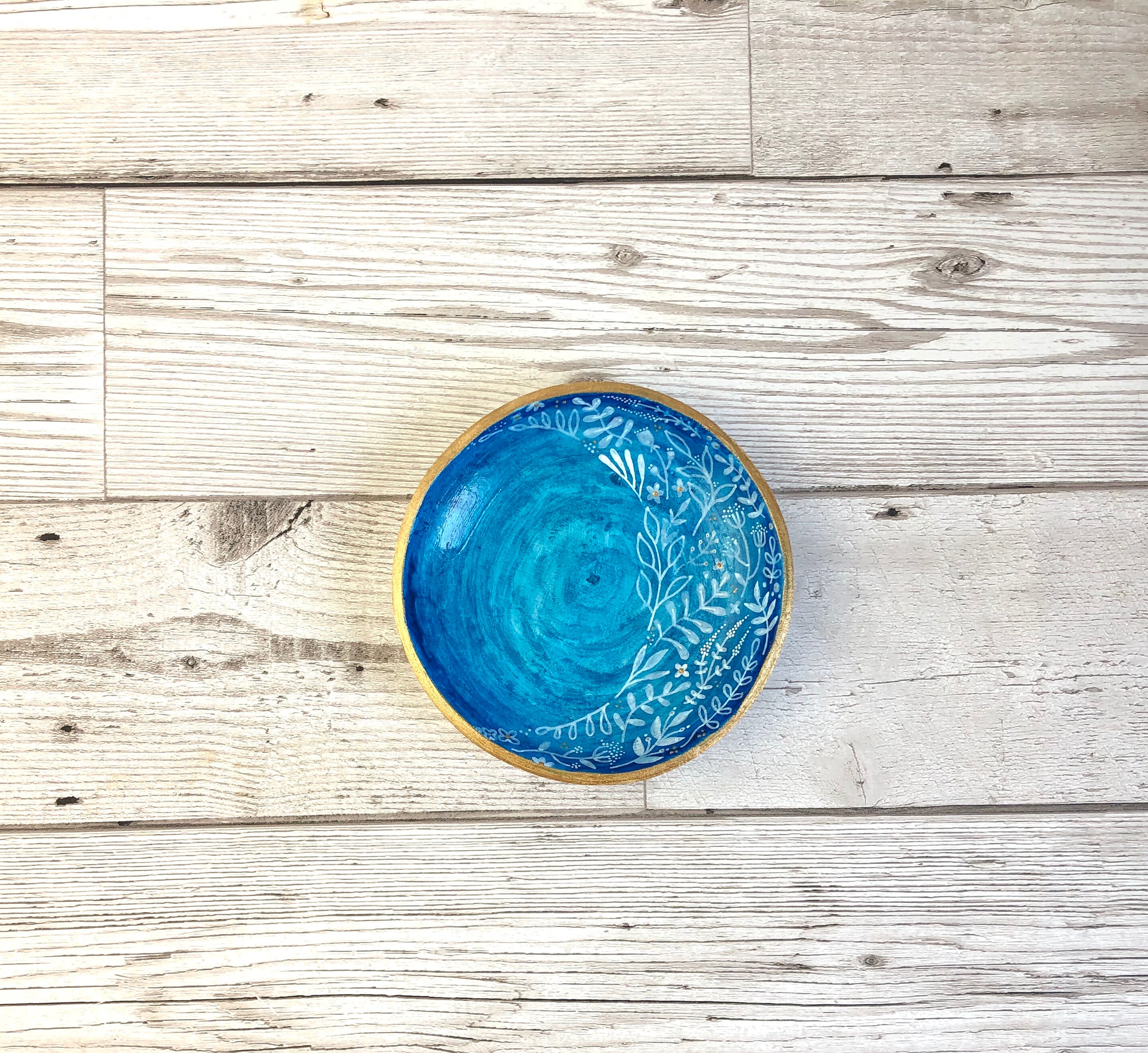 Blue and Gold Floral Ring Bowl. Large Trinket Dish. Blue Ring - Etsy UK