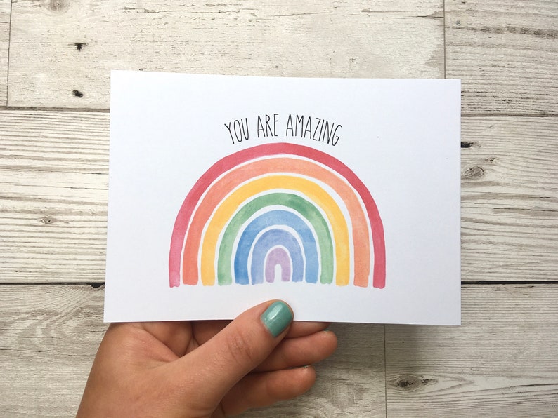 Positivity Postcard Pack of 4. Rainbow Postcards. You Are Amazing. You ...