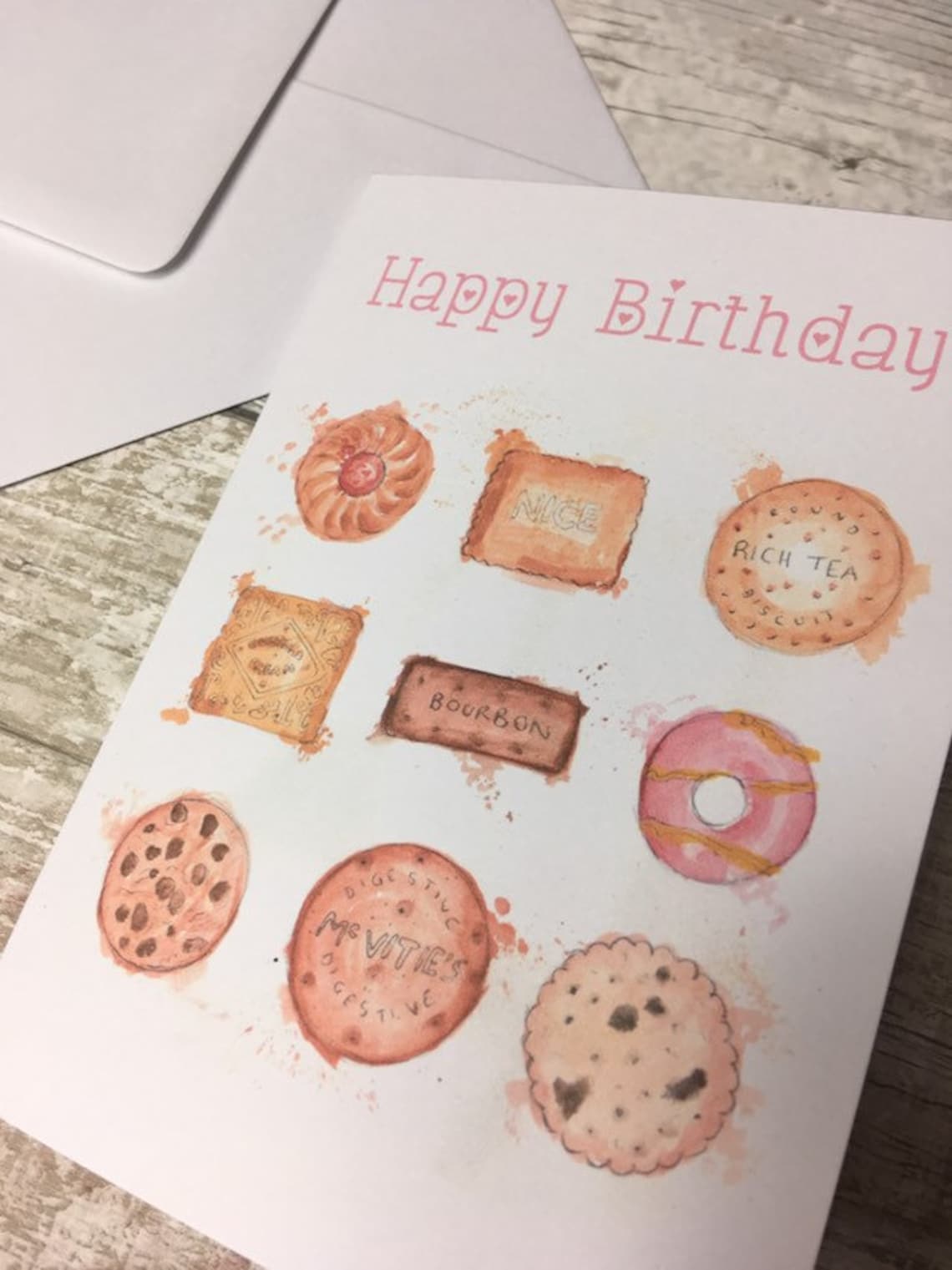 Biscuit Birthday Card. Pink Watercolour Card. Simple Birthday | Etsy