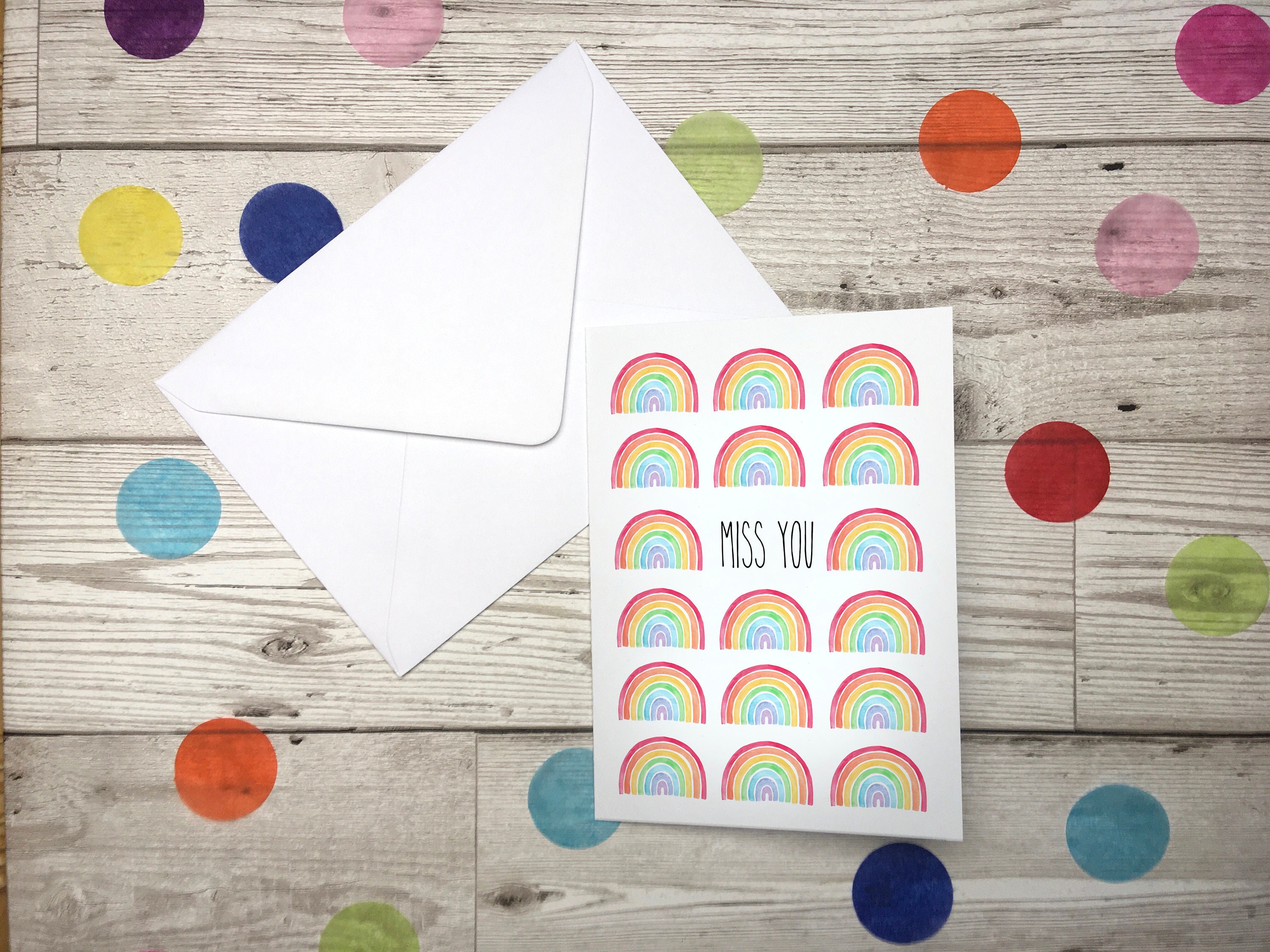 I Miss You Rainbow Card. Thinking About You Card. Hand Painted - Etsy
