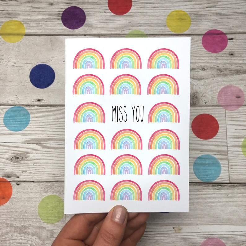 I Miss You Rainbow Card. Thinking About You Card. Hand Painted - Etsy