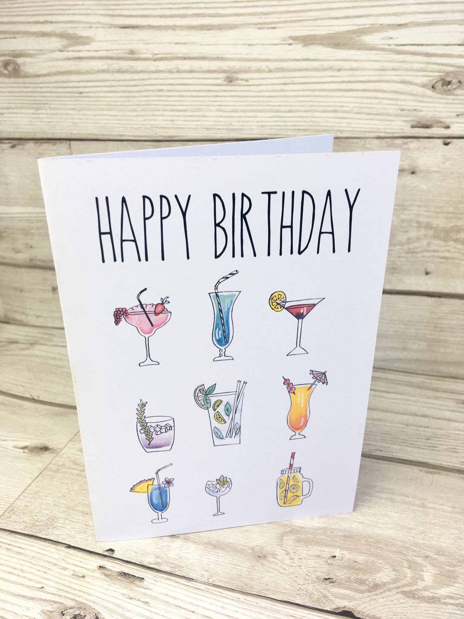 Cocktail Birthday Card. Gin Lover Greeting Card. Watercolour Blank Card ...