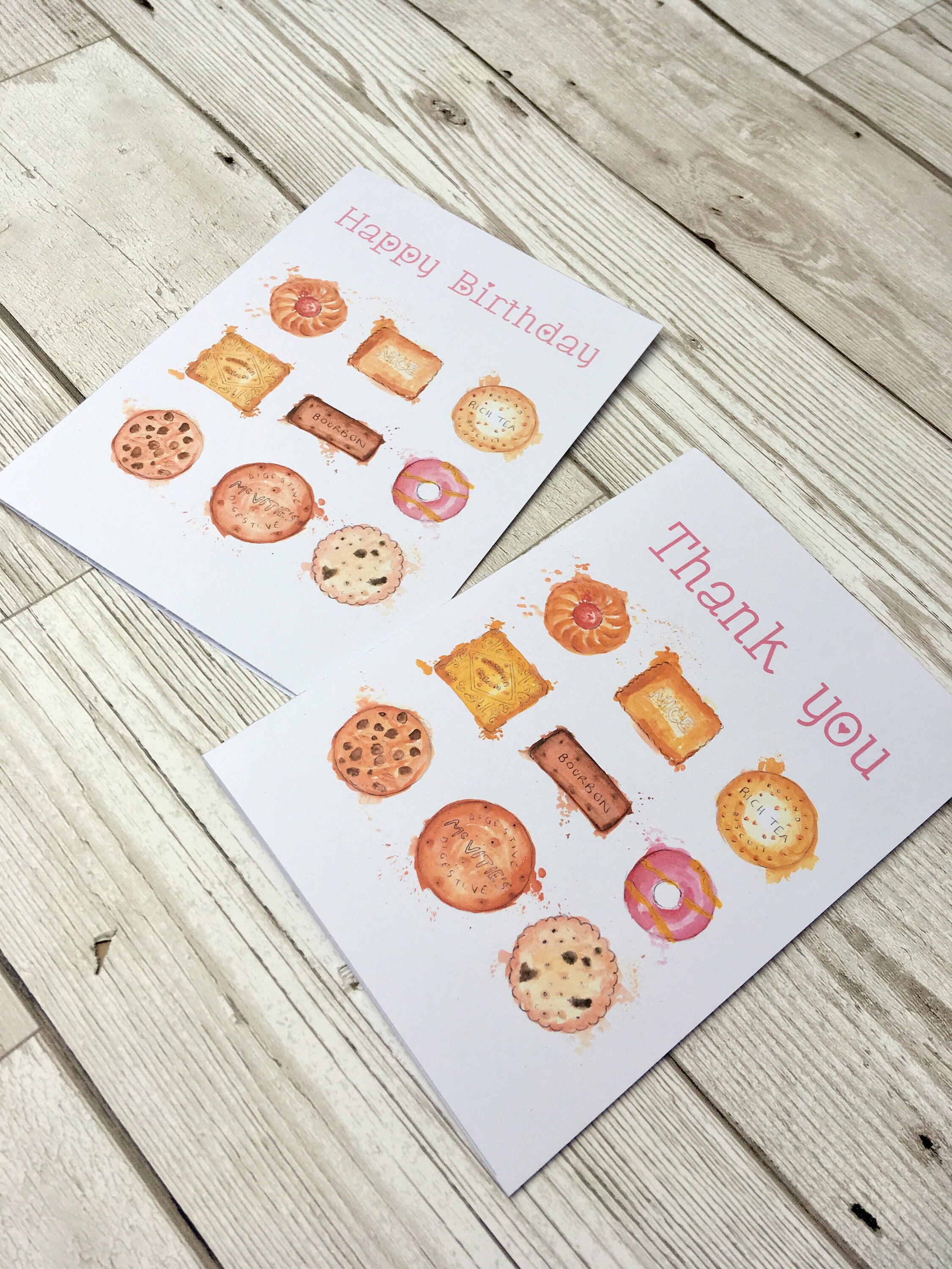 Biscuit Birthday Card. Pink Watercolour Card. Simple Birthday | Etsy