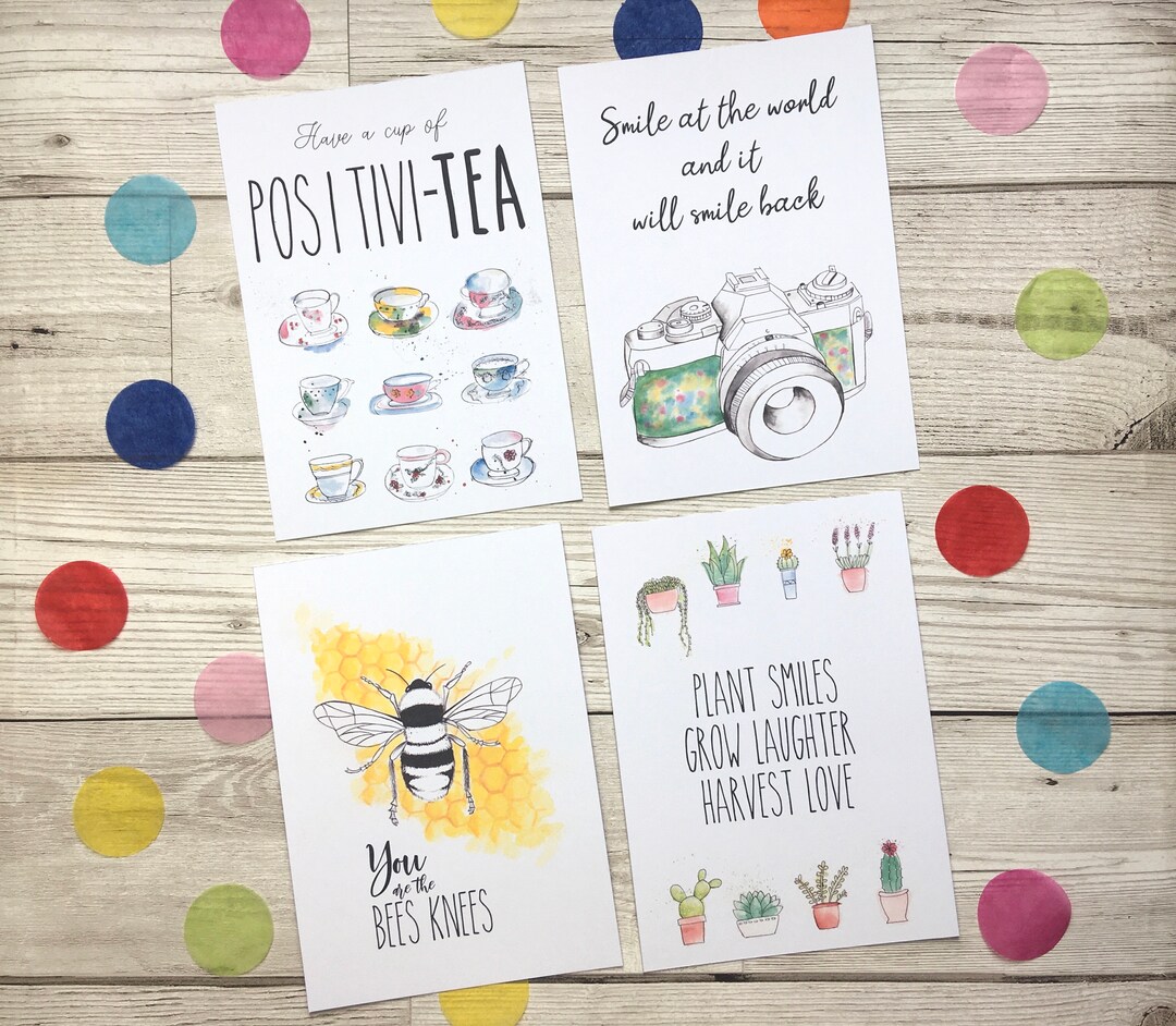 Positive Postcard Pack of 4. Kindness Postcards. Good Vibes Stationary ...