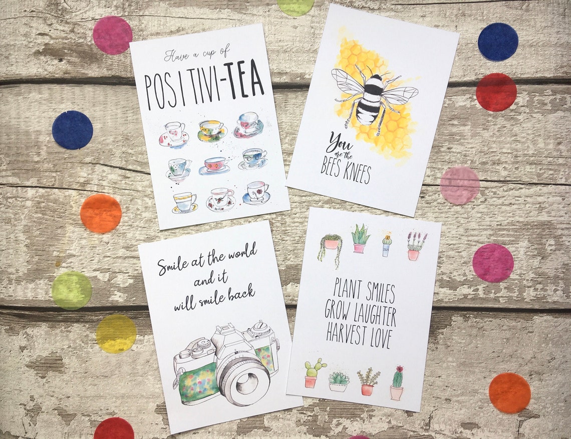 Positive Postcard Pack of 4. Kindness Postcards. Good Vibes | Etsy