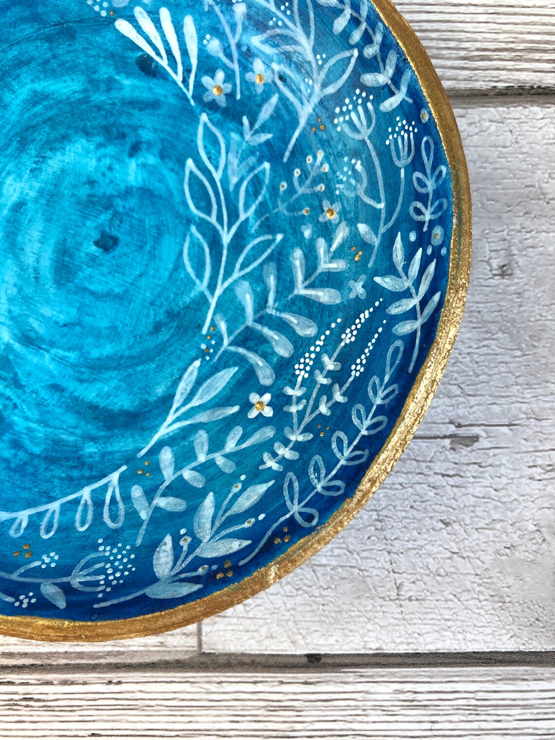 Blue and Gold Floral Ring Bowl. Large Trinket Dish. Blue Ring - Etsy UK