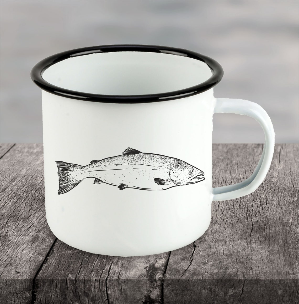 Fishing Fisherman Enamel Cup Mug Coffee Cup Gift Idea for Angler With a ...