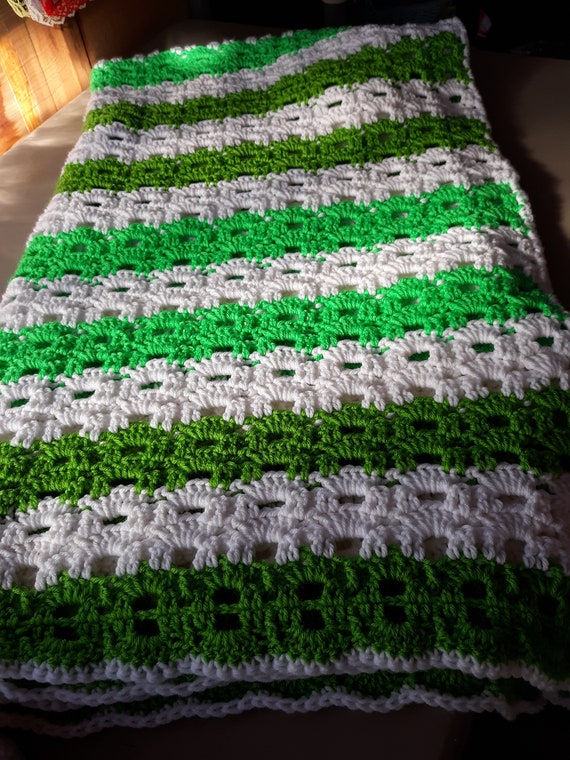 Blanket 64 X 40 Shades of Green and White | Etsy
