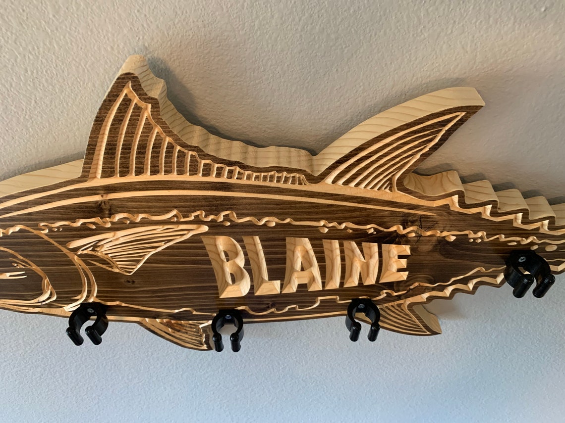 Personalized Solid Wood Tuna Fishing Rod Holder - Etsy