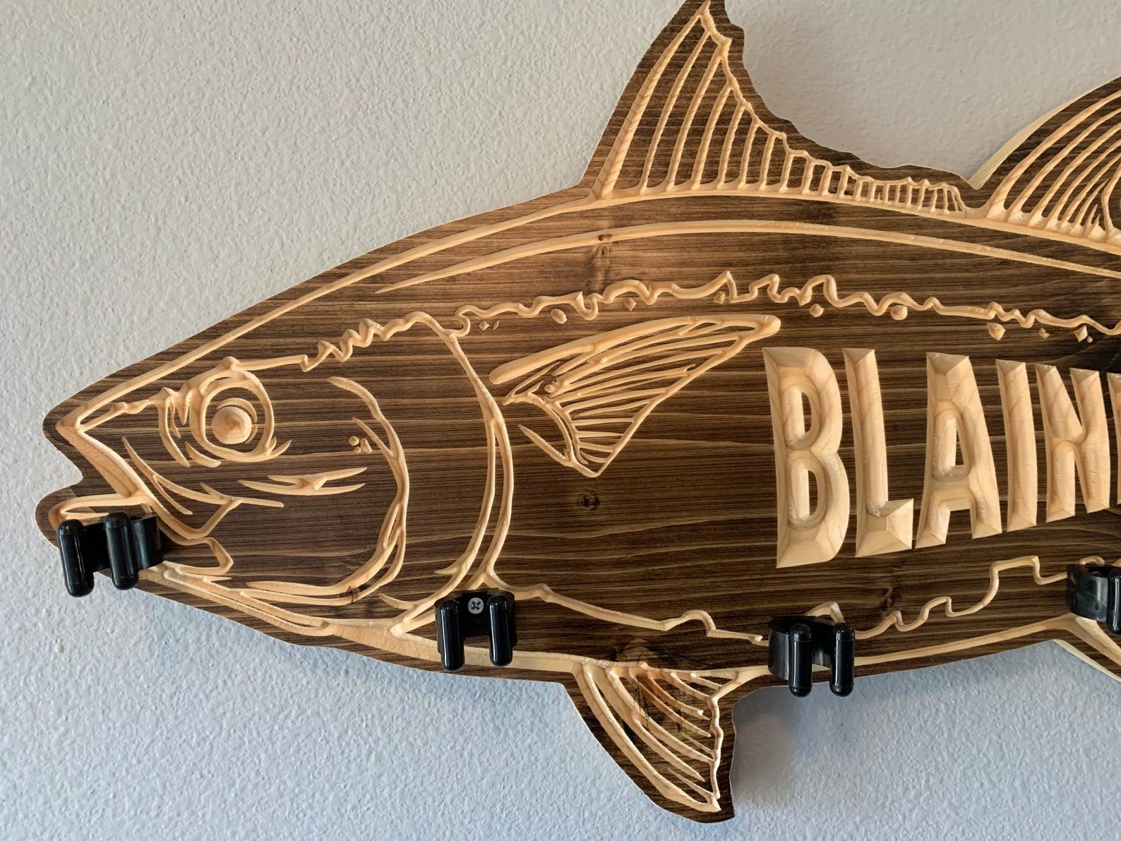 Personalized Solid Wood Tuna Fishing Rod Holder - Etsy
