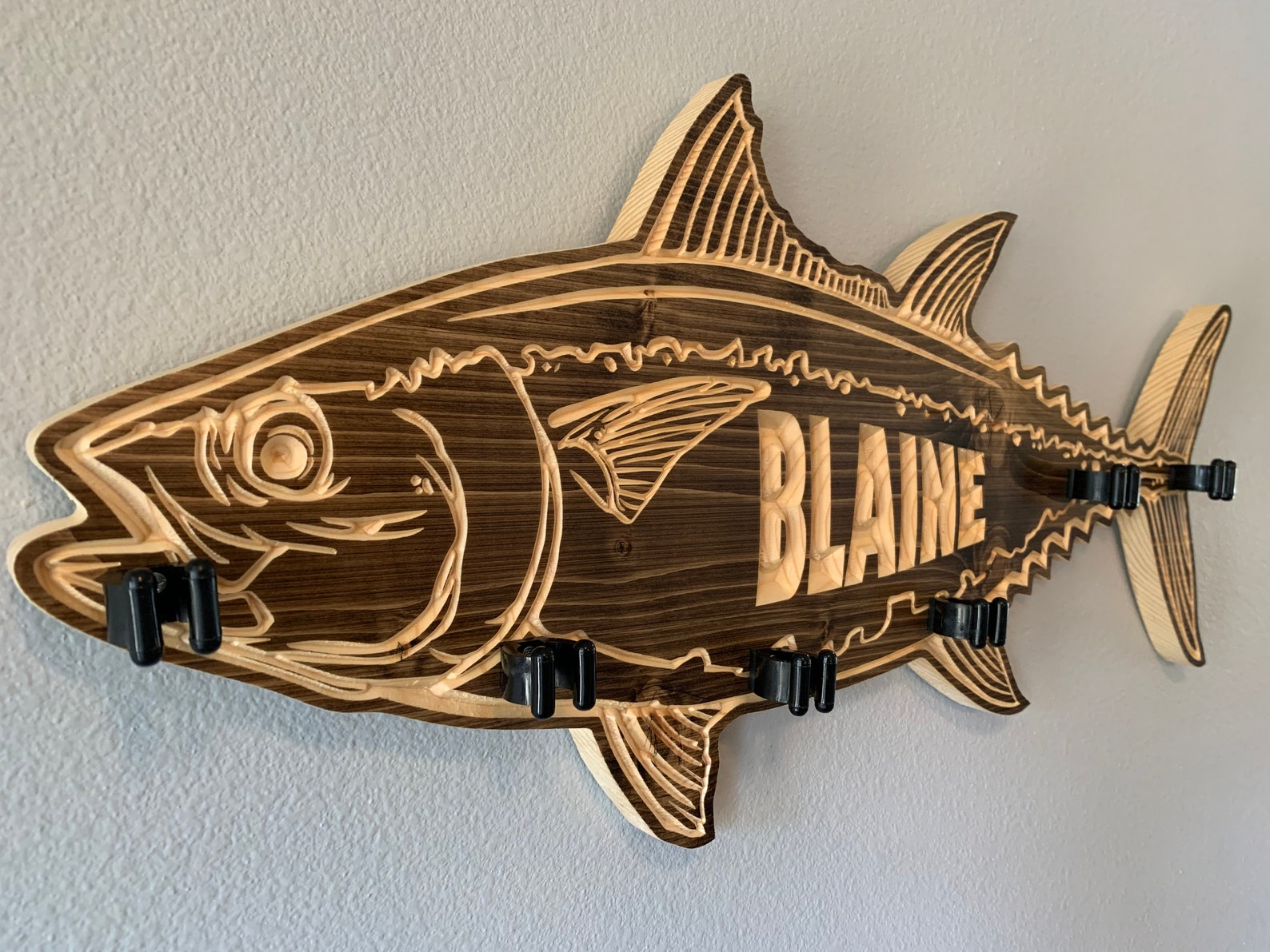 Personalized Solid Wood Tuna Fishing Rod Holder - Etsy