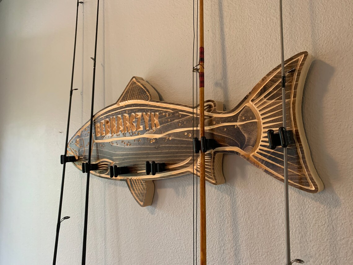 Personalized solid wood Catfish fishing rod holder Perfect | Etsy