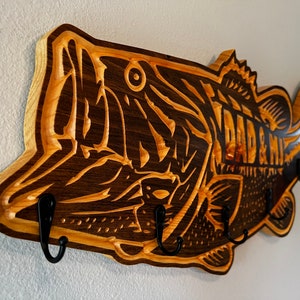 Personalized Solid Wood Large Mouth Bass Hat and Cap Display Rack - Etsy