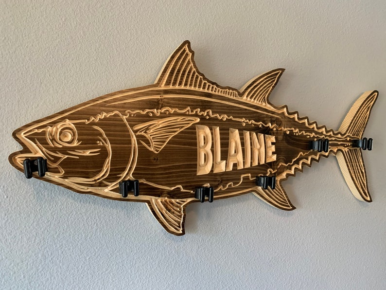 Personalized Solid Wood Tuna Fishing Rod Holder - Etsy